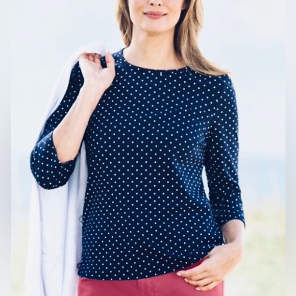 croft & barrow | Tops | Croft Barrow Navy Blue And White Polka Dot Long ...